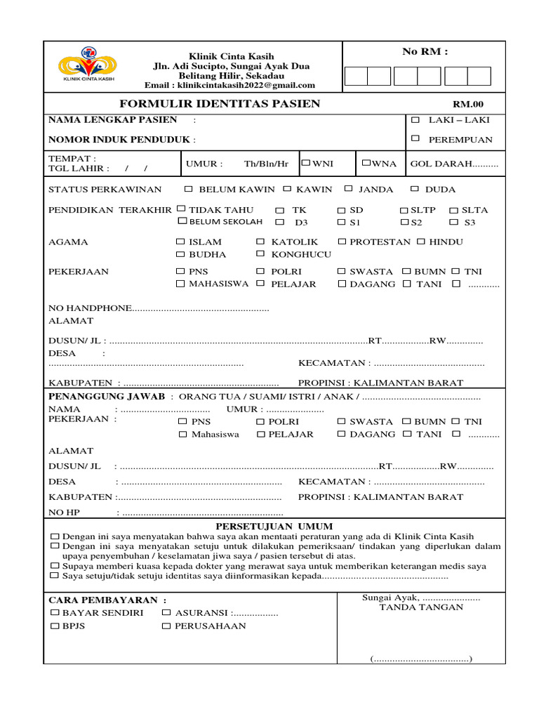 RM 00. Formulir Identitas Pasien | PDF