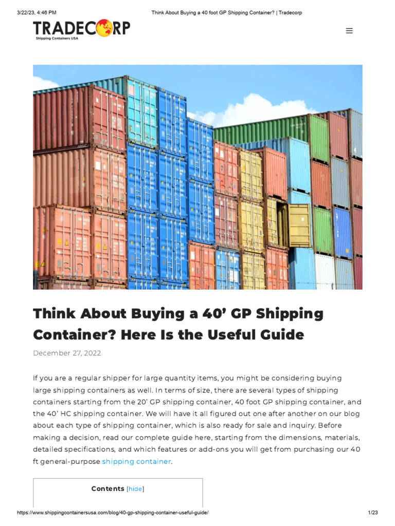 Think About Buying A 40 Foot GP Shipping Container - Tradecorp | PDF ...