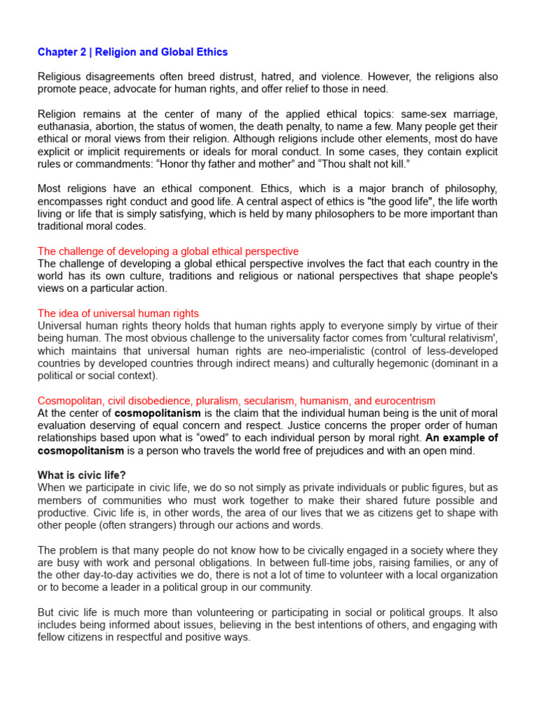 Religion's Role in Global Ethics | PDF | Humanism | Secularism