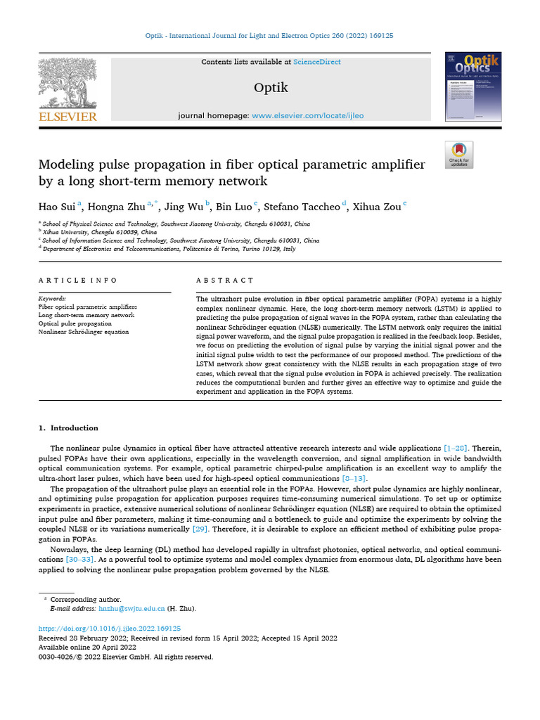 Modeling Pulse Propagation in Fiber Optical Parametric Amplifier by ...