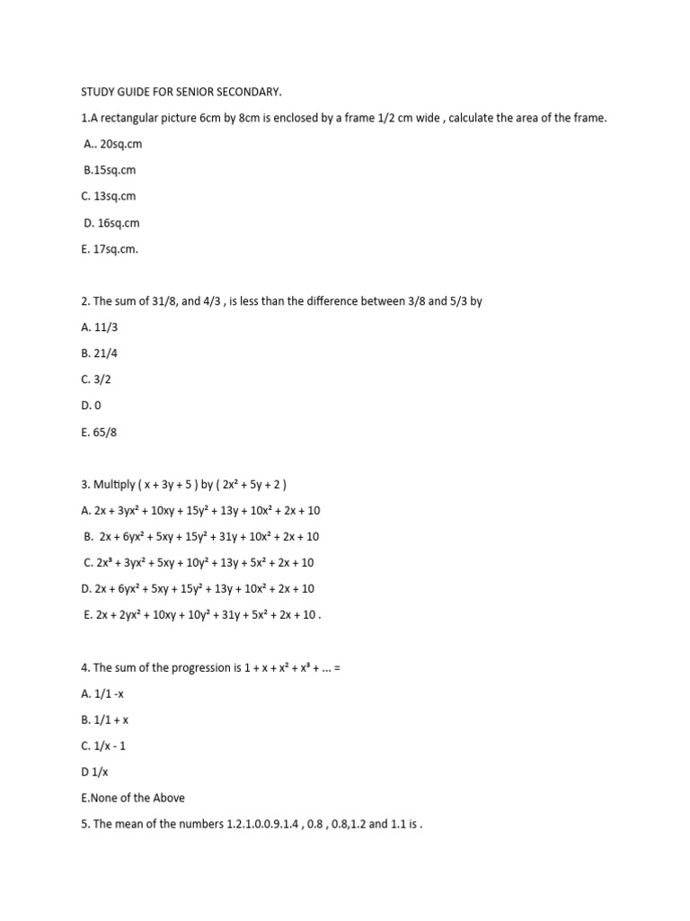 Dynamic Numerical. Senior Secondary Study Guide | PDF Dynamic Numerical. Senior Secondary Study Guide | PDF