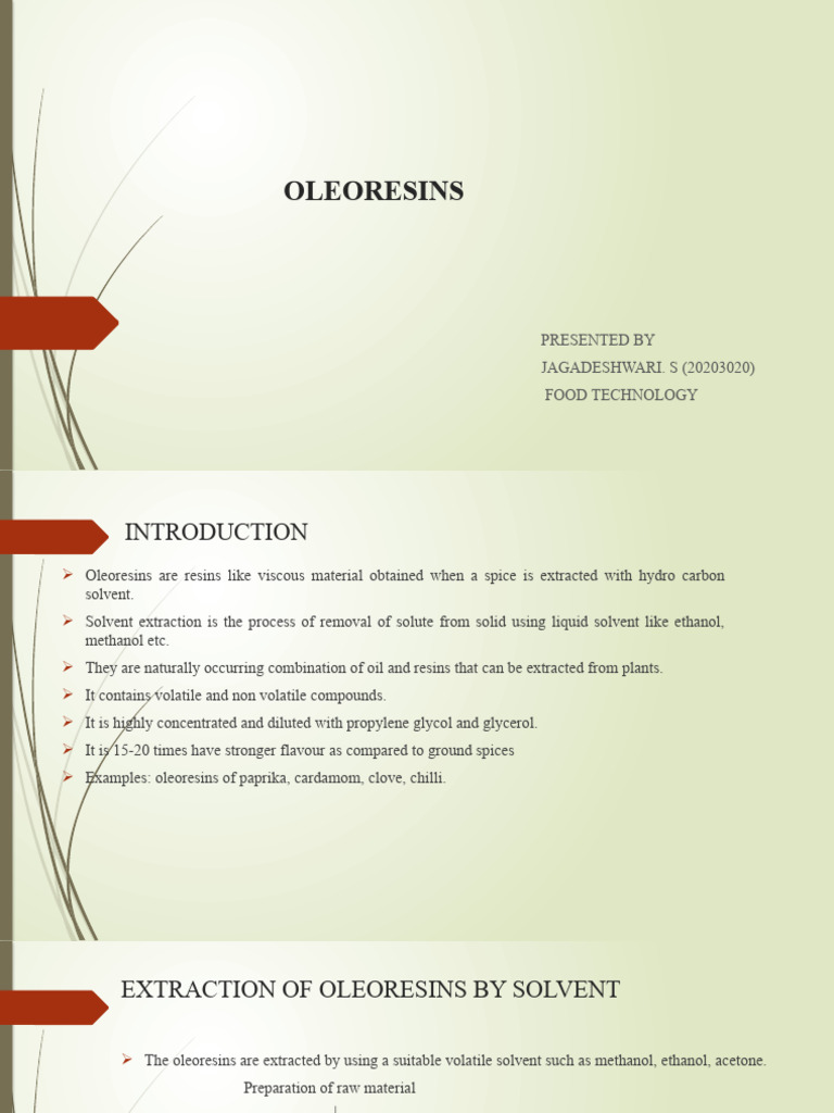 Oleoresin | PDF | Solvent | Resin