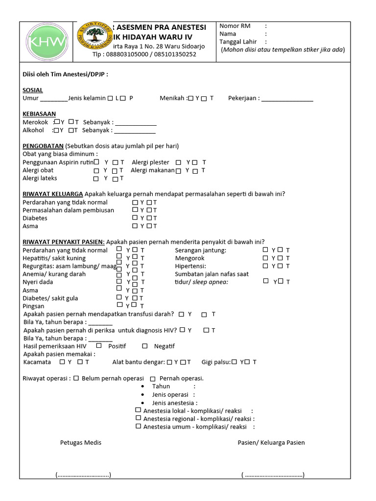 PKP 8 Ep 5 Form Kajian Pra Anestesi | PDF