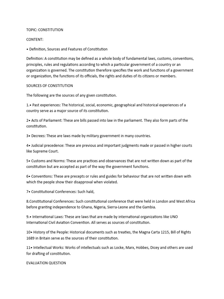 ss1 Government Lesson Note | PDF | Separation Of Powers | Constitution