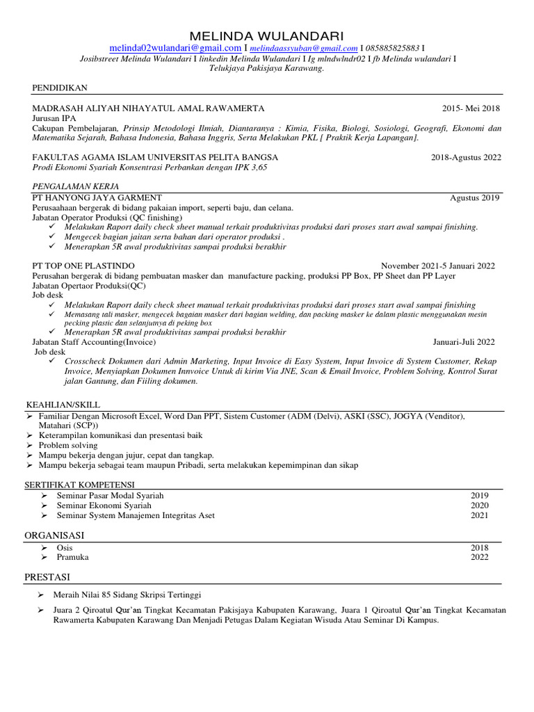 lamaran kerja Melinda Wulandari_compressed | PDF
