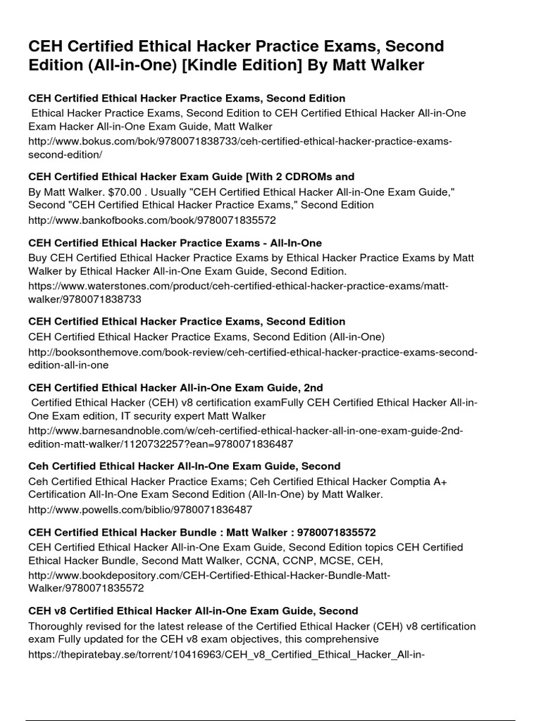 CEH Certified Ethical Hacker Practice Exams Second Edition All-in-One ...