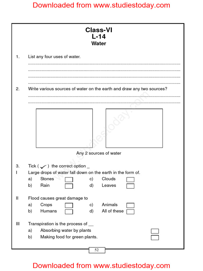 CBSE Class 6 - Water | PDF | Rain | Water