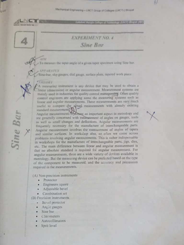 Sine Bar Practical | PDF