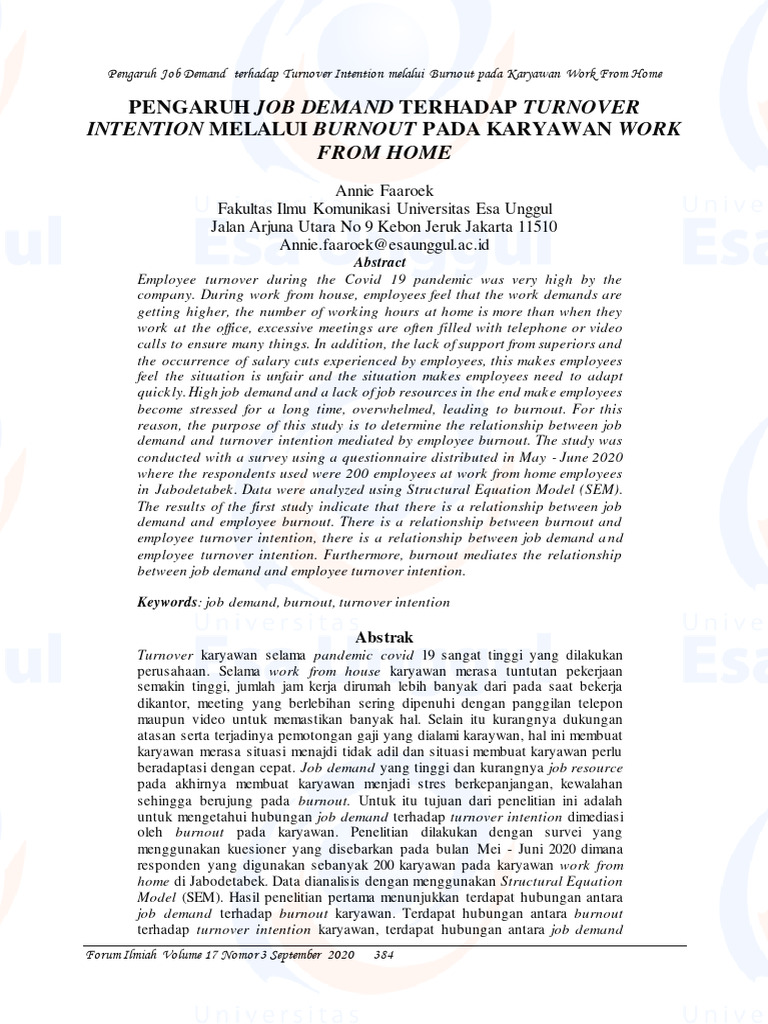 Karyawan WFH | PDF | Turnover (Employment) | Occupational Burnout