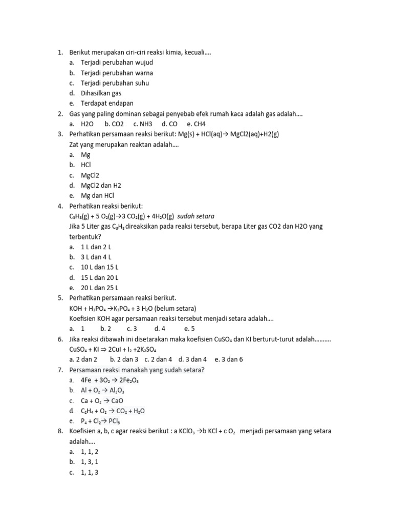 Latihan Soal KIMIA X SMT Ganjil | PDF