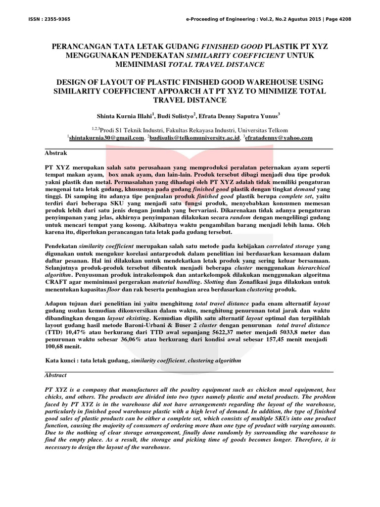 Perancangan Tata Letak Gudang Finished Good Menggunakan Similarity Cooeficien Untk Meminimasi ...