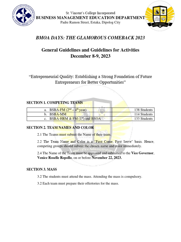 BMOA DAYS GENERAL GUIDELINES Final | PDF | Volleyball | Sports