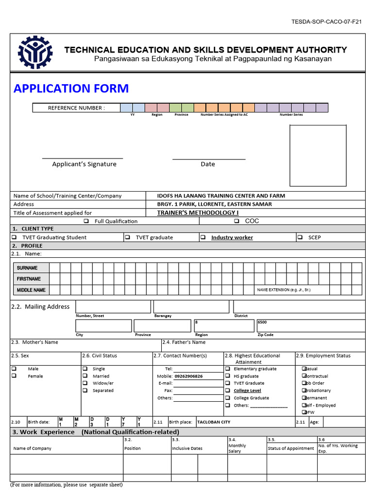 4. APPLICATION FORM with ADMISSION SLIP | PDF