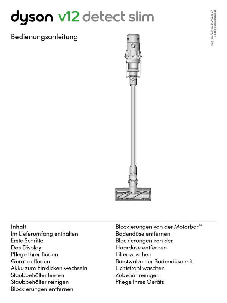 Dyson V12 Slim Absolute Bedienungsanleitung Deutsch Pdf