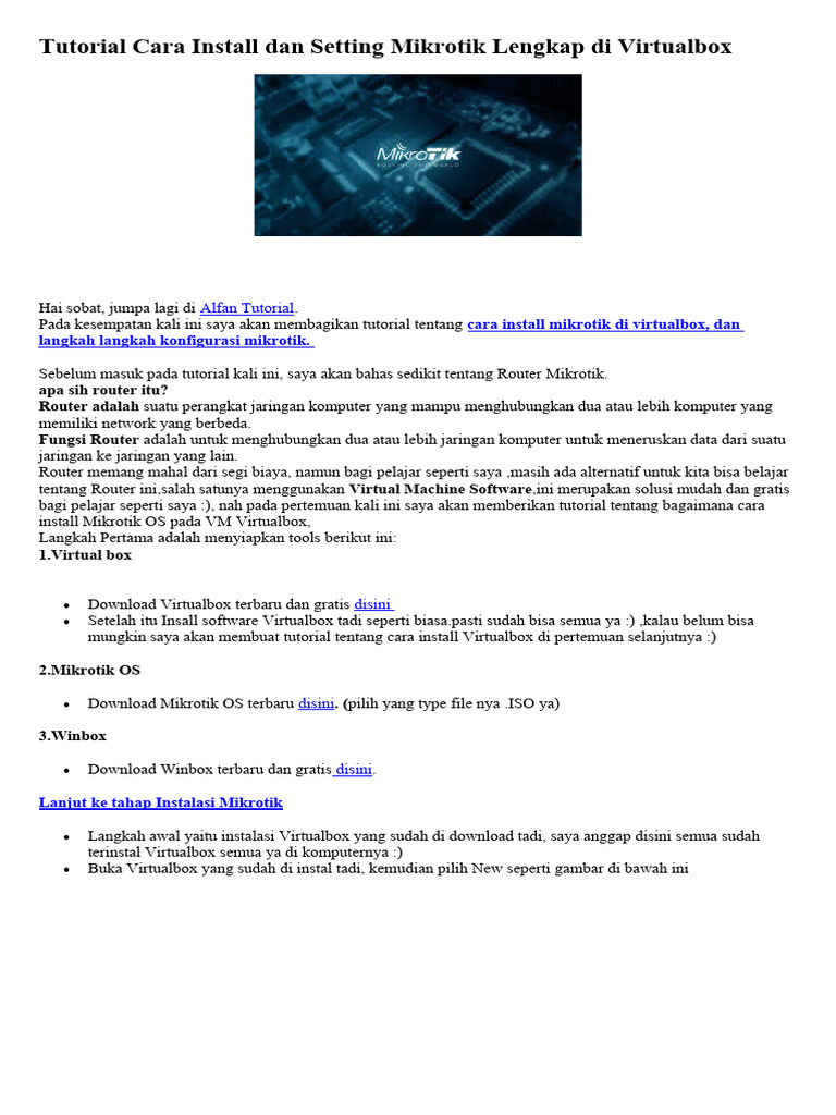 Tutorial Cara Install Dan Setting Mikrotik Lengkap Di Virtualbox | PDF Tutorial Cara Install Dan Setting Mikrotik Lengkap Di Virtualbox | PDF
