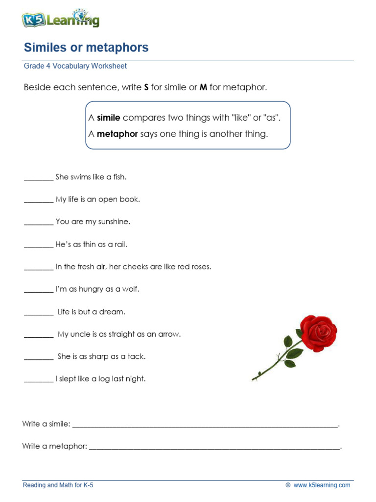 Grade 4 Similes and Metaphors Worksheet | PDF