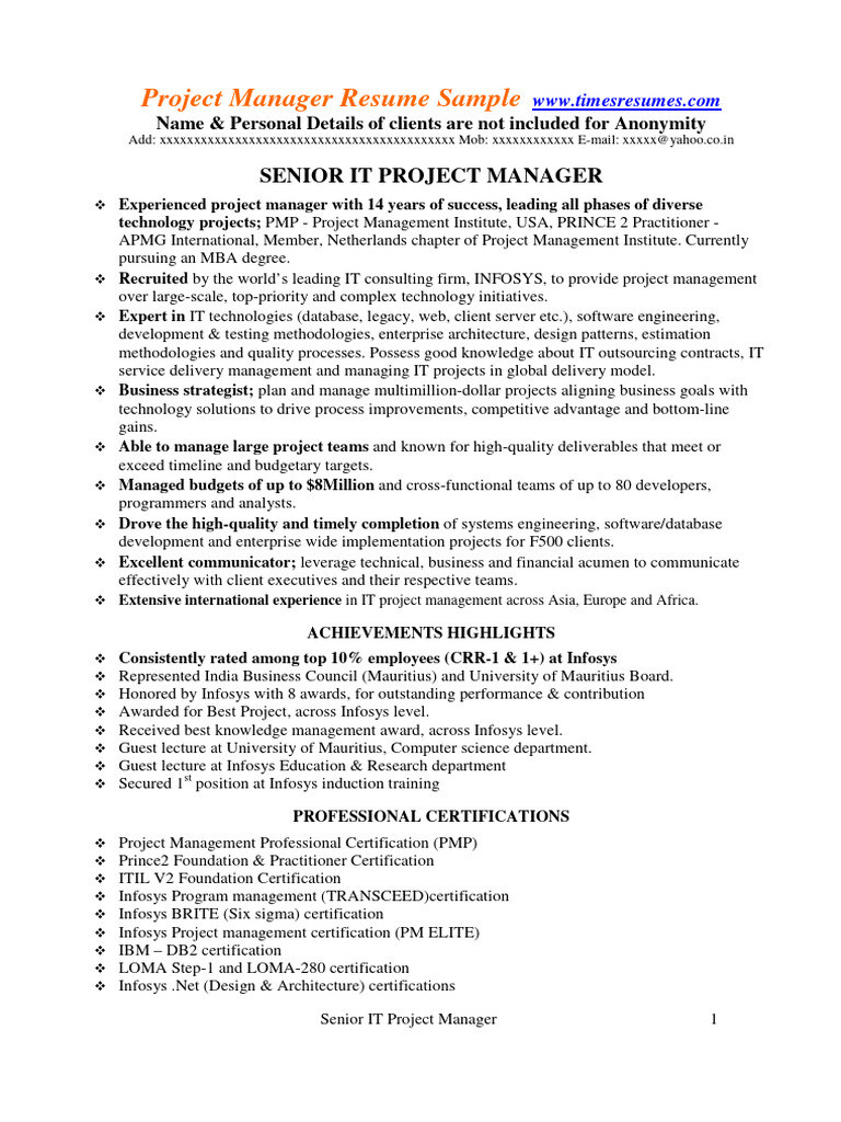 Senior - IT - Project Manager - Resume - Sample | PDF | Project ...