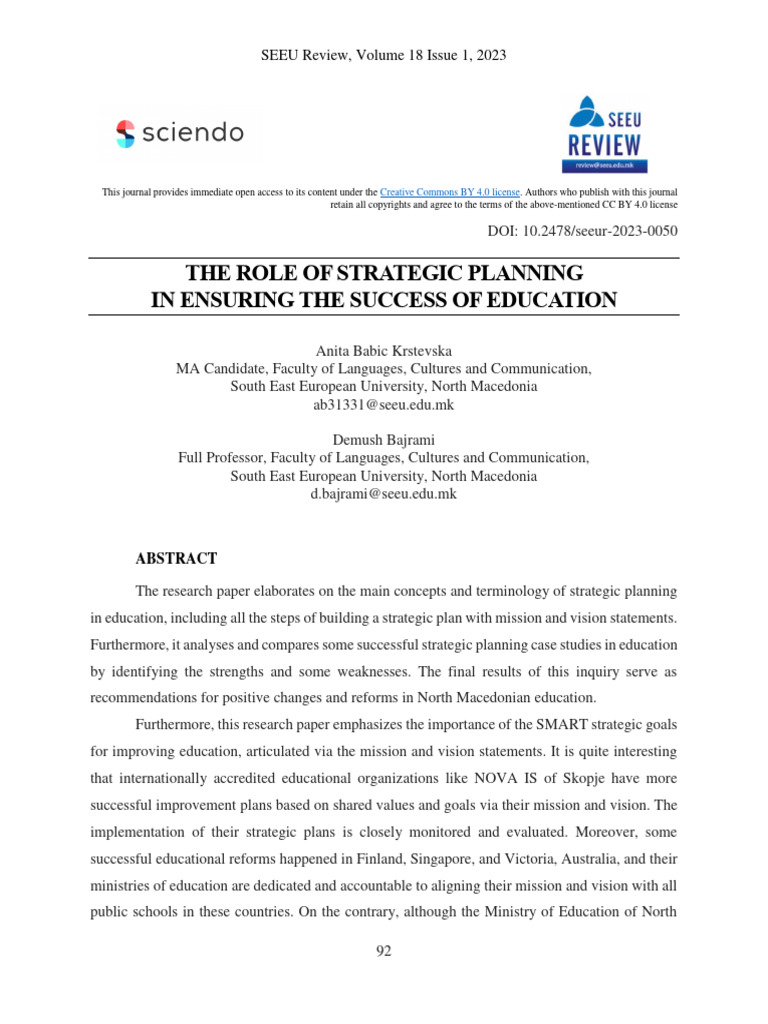 The Role of Strategic Planning in Ensuring The Suc | PDF | Strategic Planning | Goal