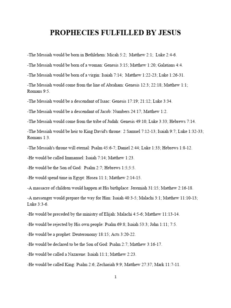 Prophecies Fulfilled By Jesus | PDF | Gospel Of Matthew | Jesus