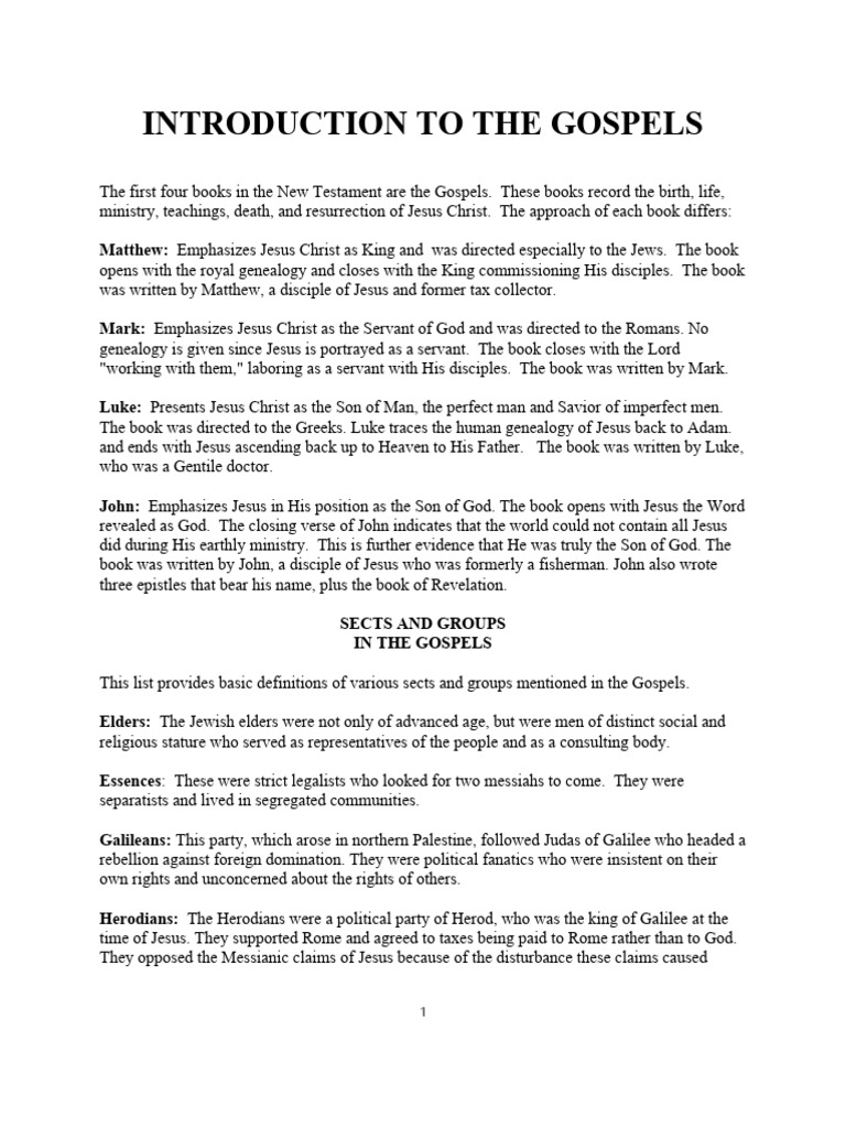 Overview of the Four Gospels | PDF | Jesus | Gospel Of Matthew
