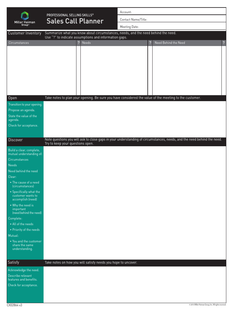 Sales Ready - Professional Selling Skills 2015 Sales Call Planner ...