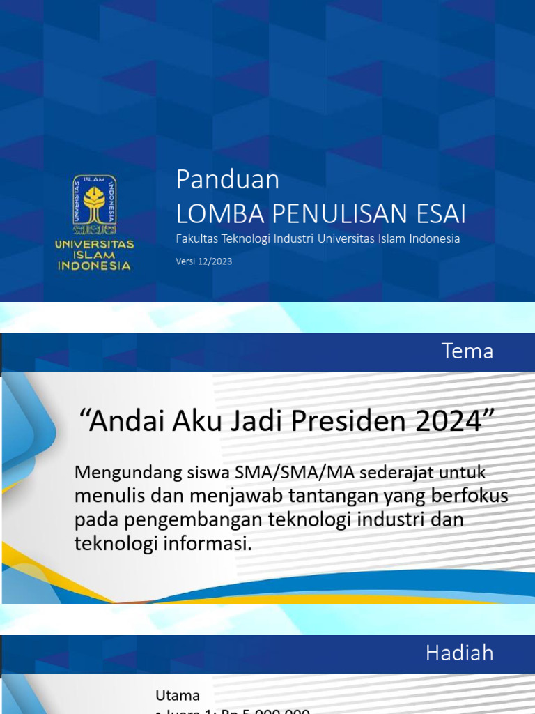 Panduan Lomba Penulisan Esai FTI UII 2023 - Versi 122023 ++ | PDF