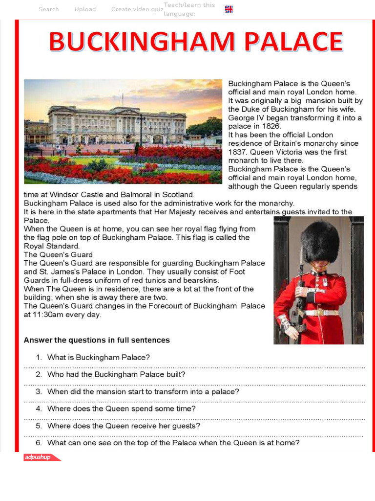 Easy Reading - Buckingham Palace - English ESL Worksheets PDF & | PDF