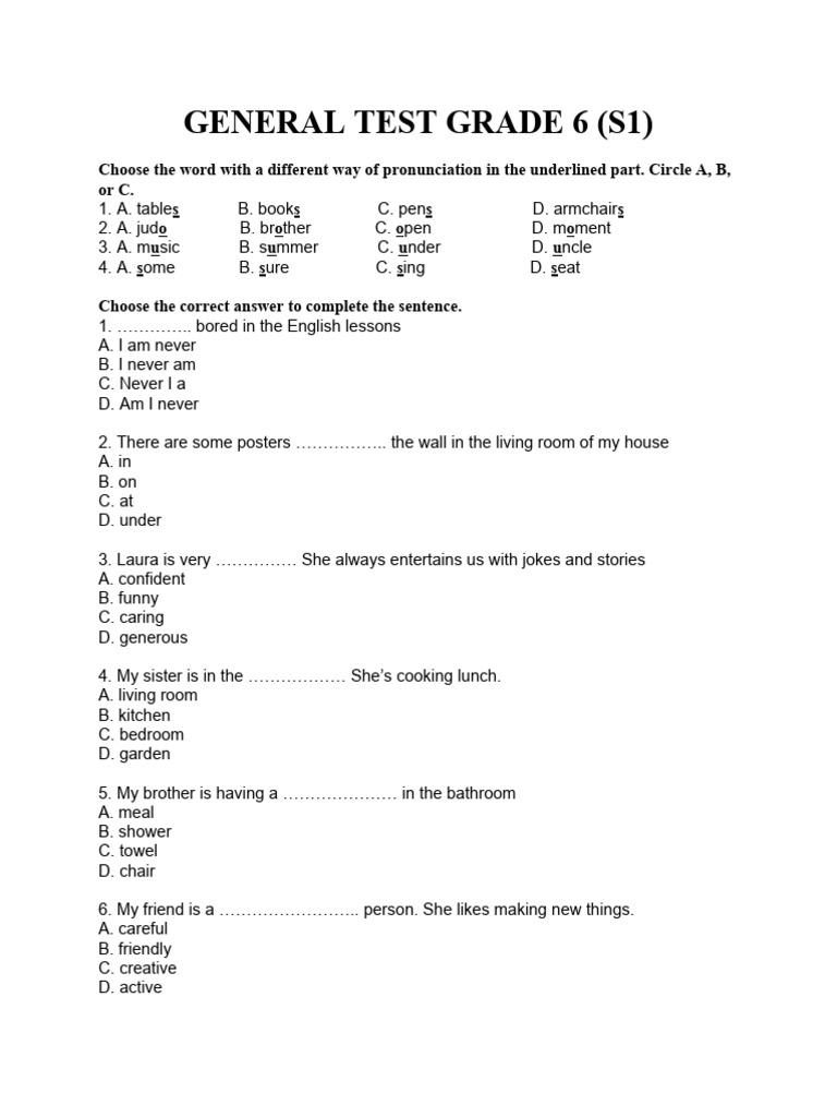 General Test Grade 6 | PDF | Vietnam