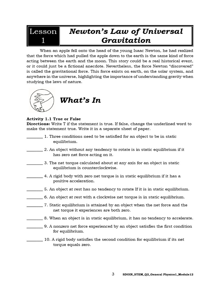STEM GeneralPhysics1 Q2 Gravitation | PDF | Gravity | Mass