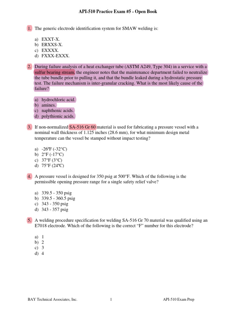 API-510 Practice Exam Questions 5 | PDF | Welding | Construction