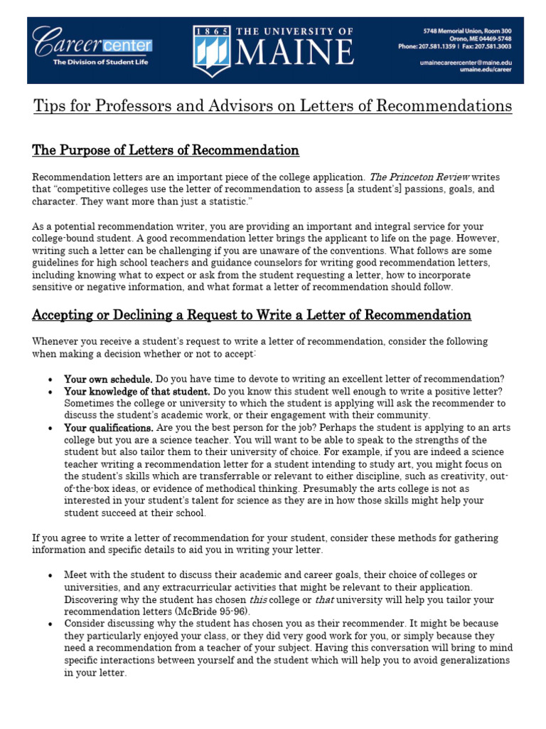 Tips For Professors and Advisors On Letters of Recommendations | PDF