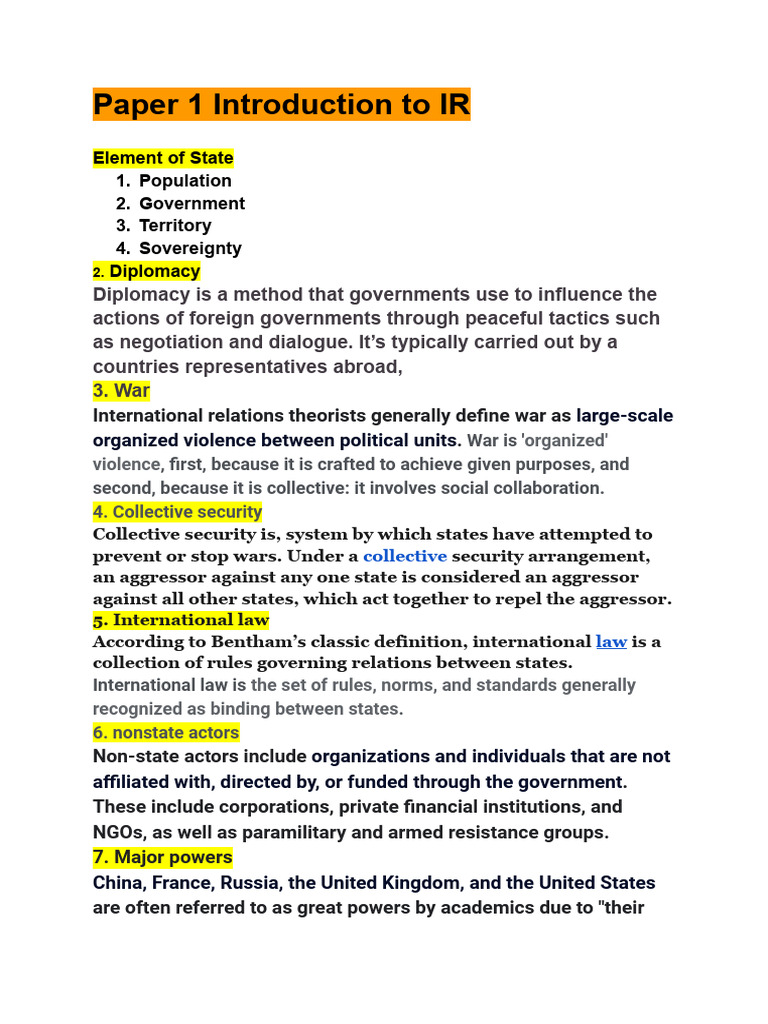 IR Short Answer Questions For Paper 1 UOS | PDF | United Nations ...