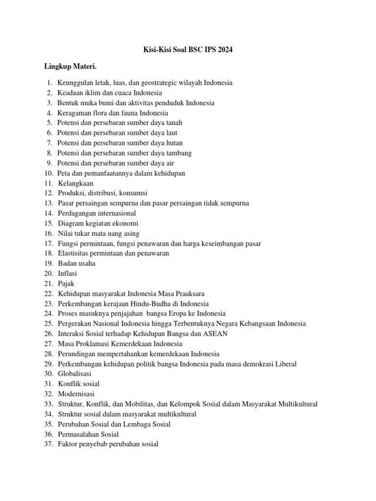 Kisi-Kisi BSC 2024 Ips | PDF | Perjalanan | Sejarah