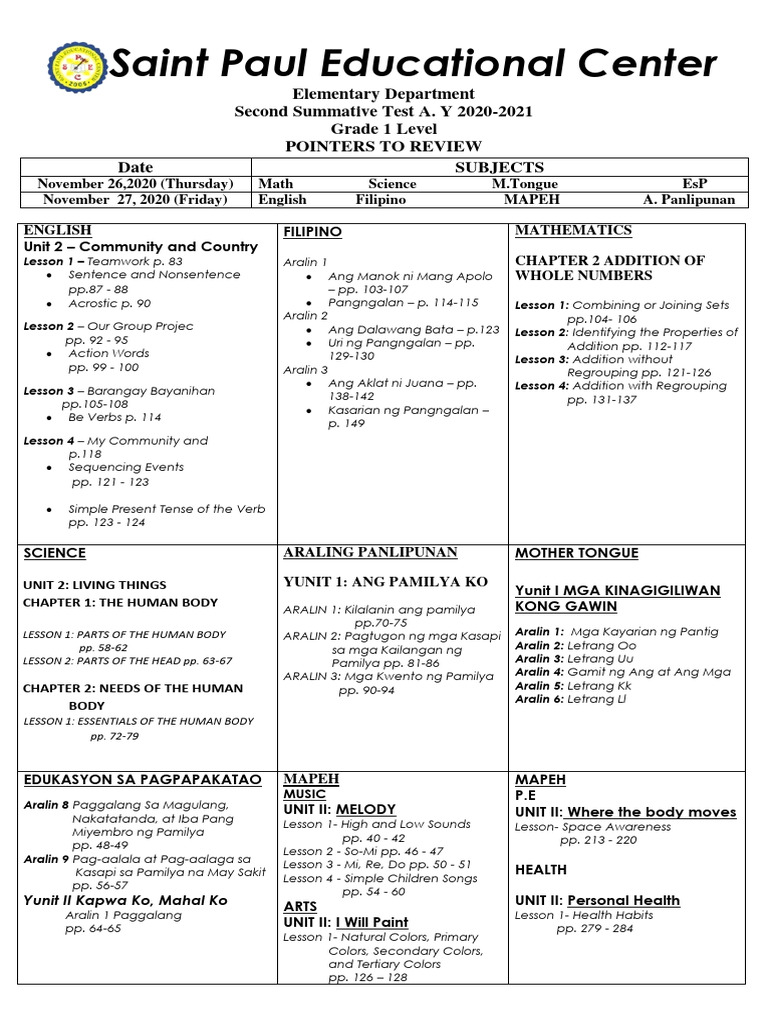 Pointers To Review and Schedule For The 2nd Summative Exam | PDF | Languages | Foreign Language ...