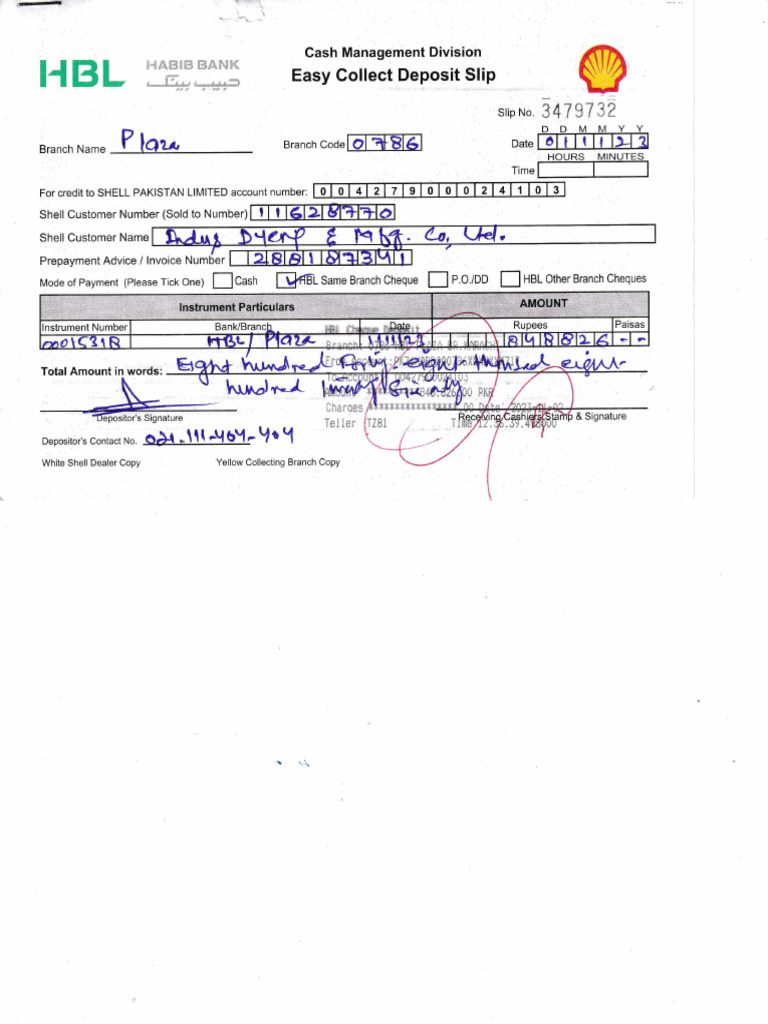 Shell Deposit Slip 20231102 0001 | PDF