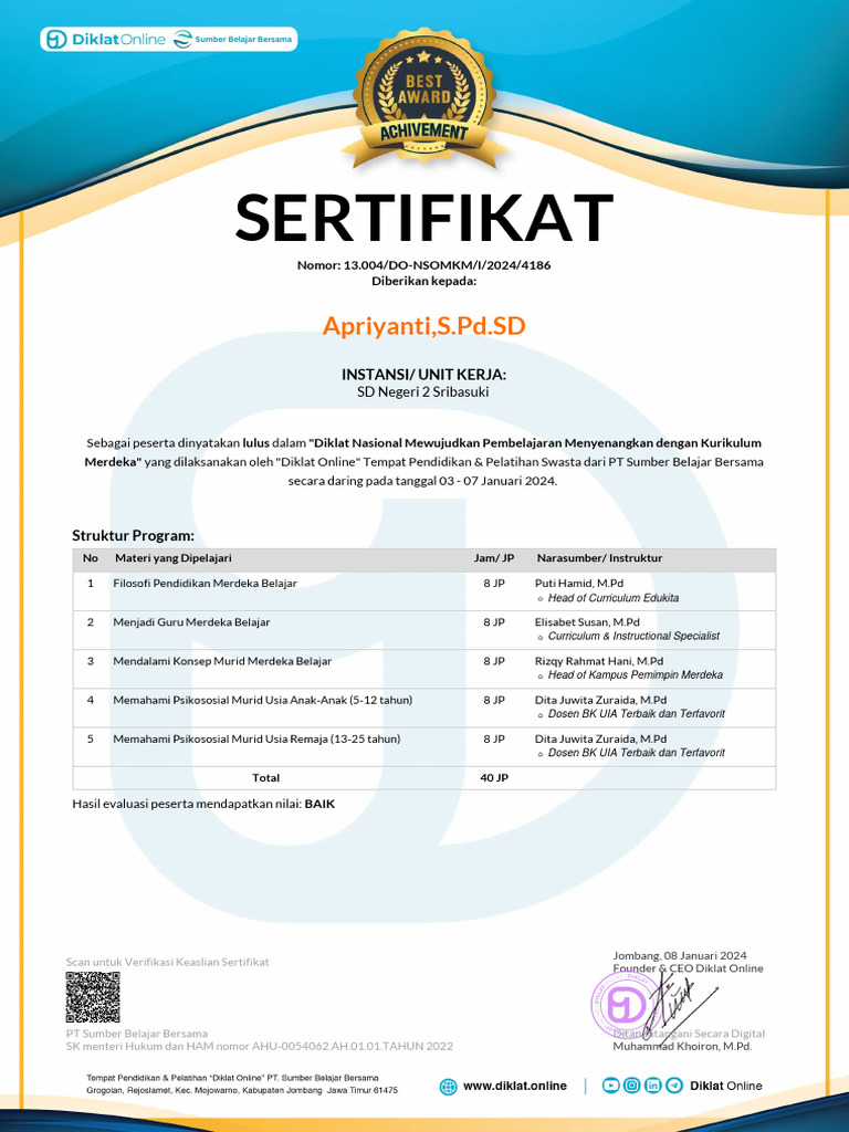 Sertifikat Diklat | PDF