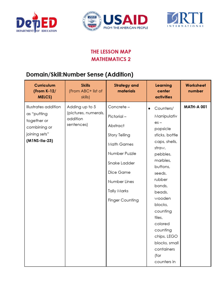 Copy-of-LESSON-MAP-math2-Gr.1-3-ADDITION_FINAL-2 | PDF | Mathematics