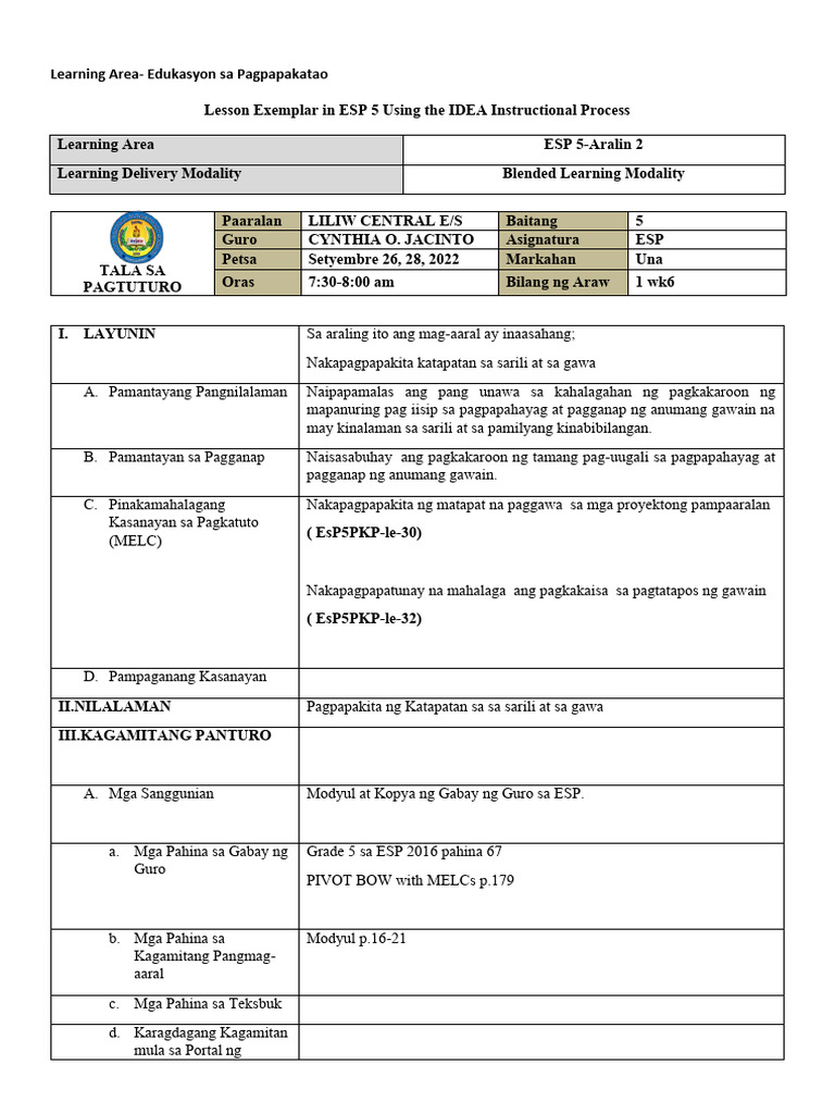 Esp5 Q1 WK6 D2 | PDF
