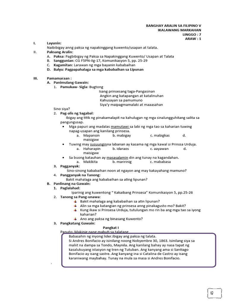 lesson exemplar 2ND Quarter FILIPINO 5 (Week 7-10) | PDF