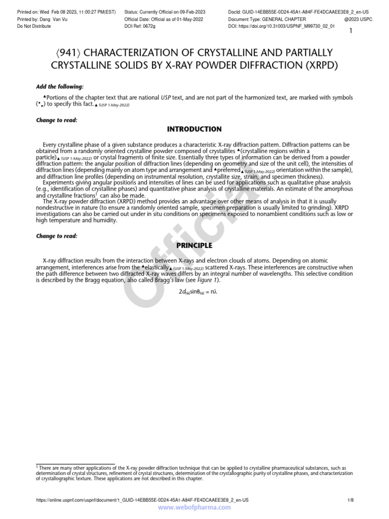 〈941〉 Characterization of Crystalline and Partially Crystalline | PDF ...