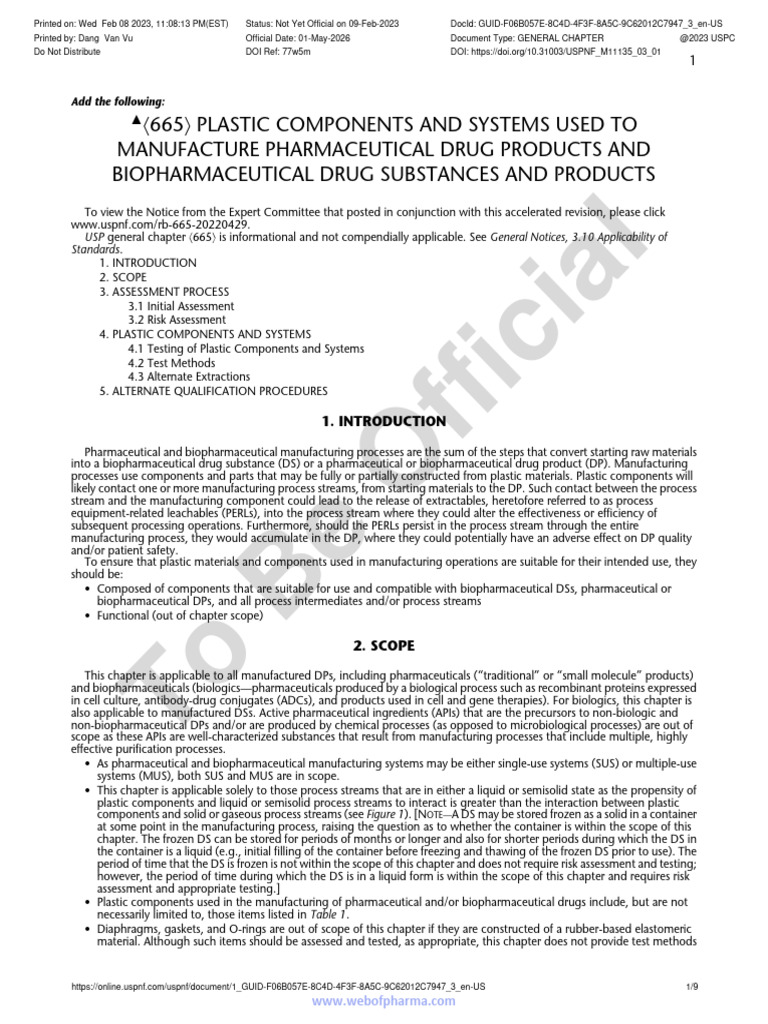 USP Guidelines for Plastic Components | PDF | Ph | Biopharmaceutical