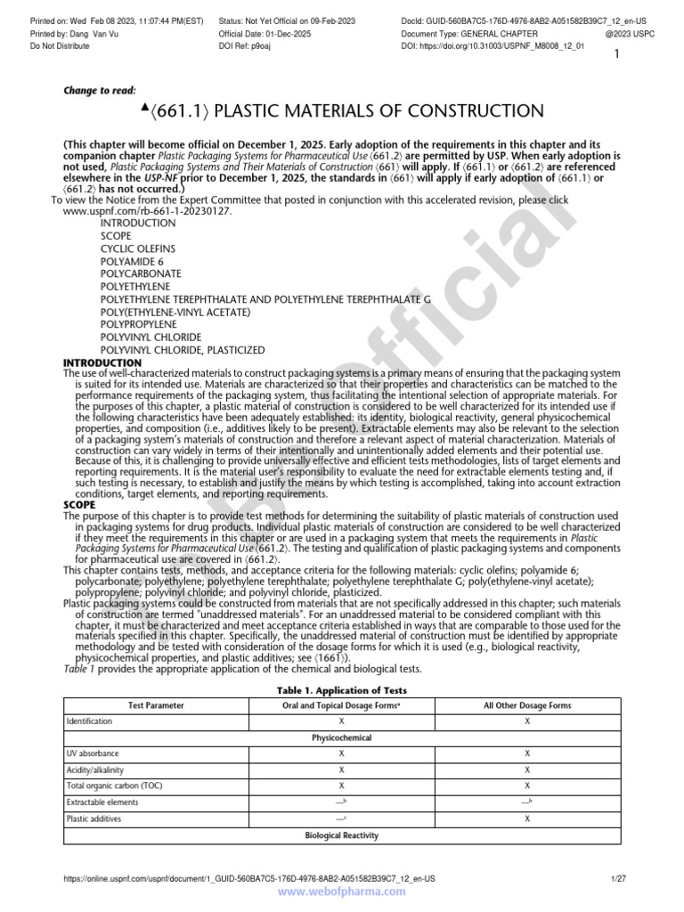Plastic Materials for Drug Packaging Standards | PDF | Chromatography ...