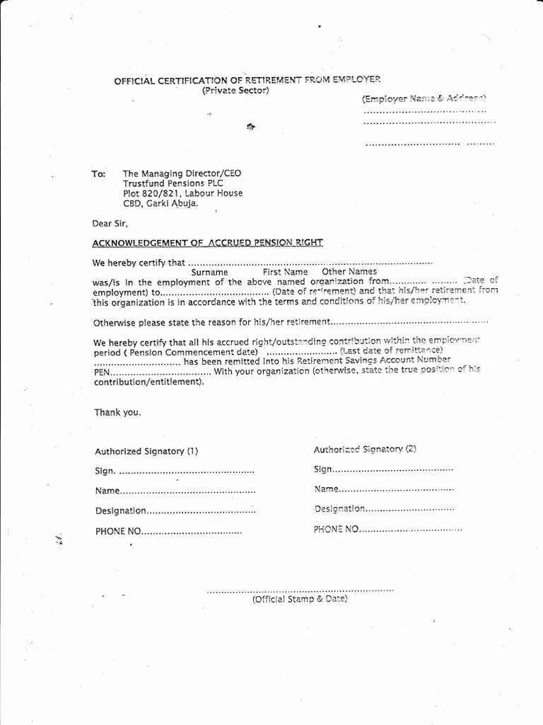 Retirement form | PDF