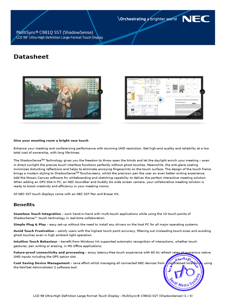 NEC 98inch Screen | PDF | Hdmi | Display Resolution