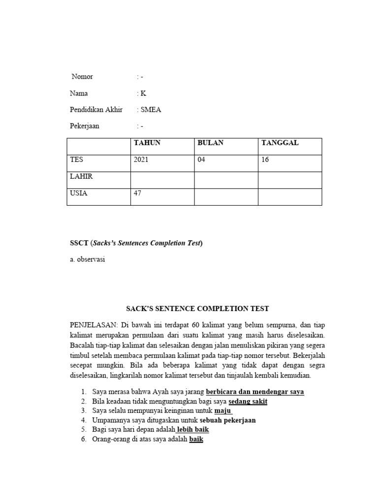 SSCT | PDF | Karier & Perkembangan | Kesehatan Holistik