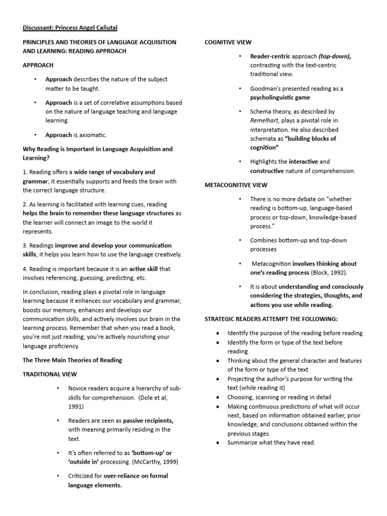 Reading-Approach (Handout) | PDF | Learning | Reading Comprehension