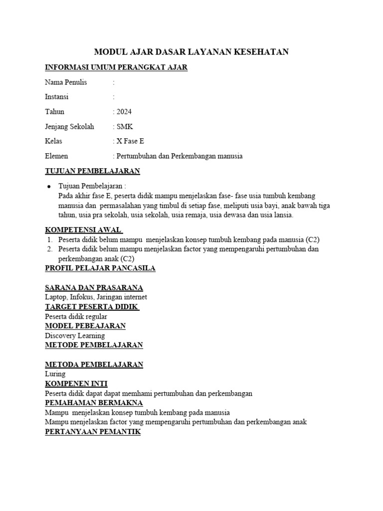 Modul Ajar Dasar Layanan Kesehatan | PDF