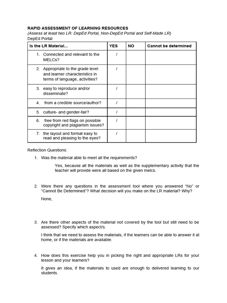 Ana L3a1 - LR Rapid Assessment | PDF | Pedagogy | Education Theory