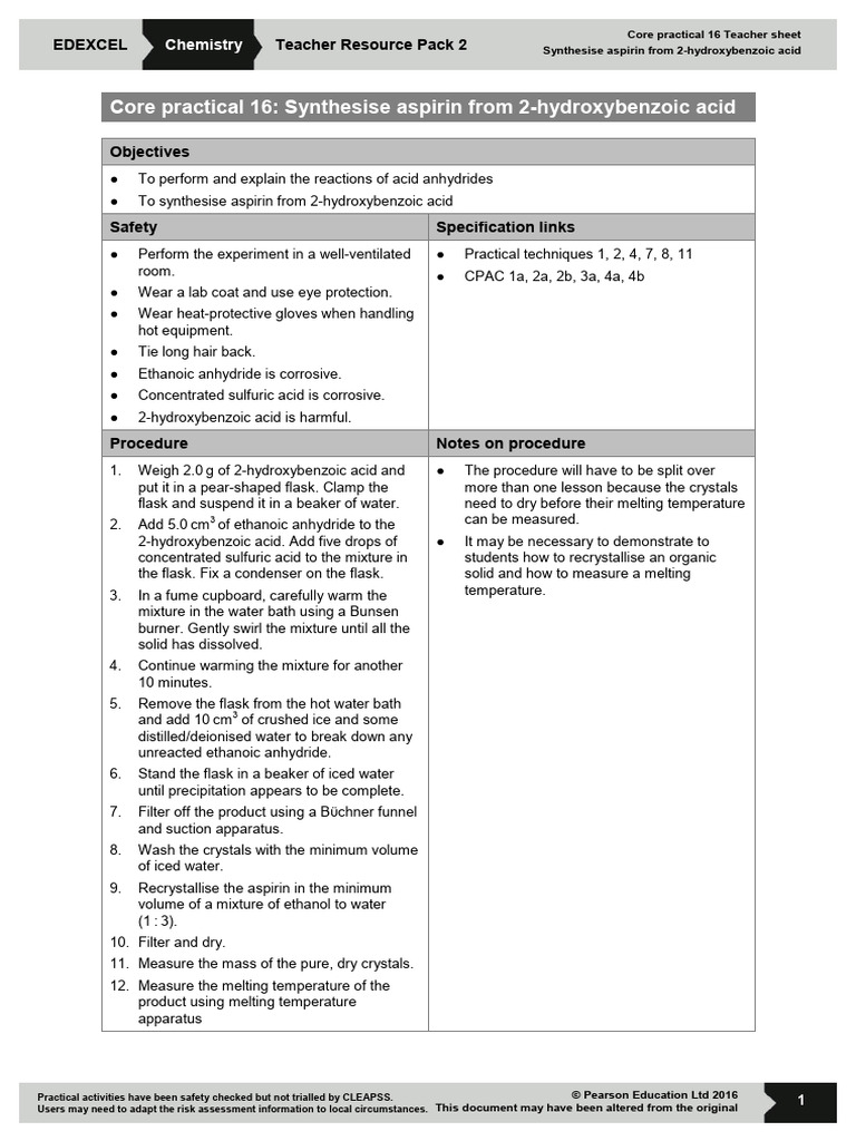 A_level_Chemistry_Core_Practical_16_-_Aspirin | PDF | Water | Acid