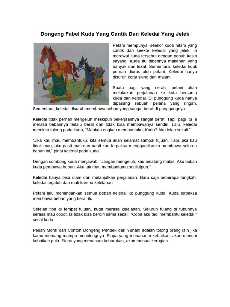 Dongeng Fabel Kuda Yang Cantik Dan Keledai Yang Jelek | PDF